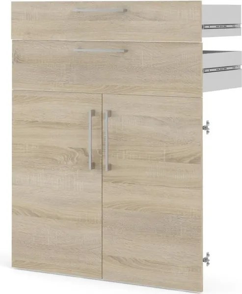 Skříň Modulo 89 x 40 x 113 cm, zásuvky a dveře, bílá / dub sonoma