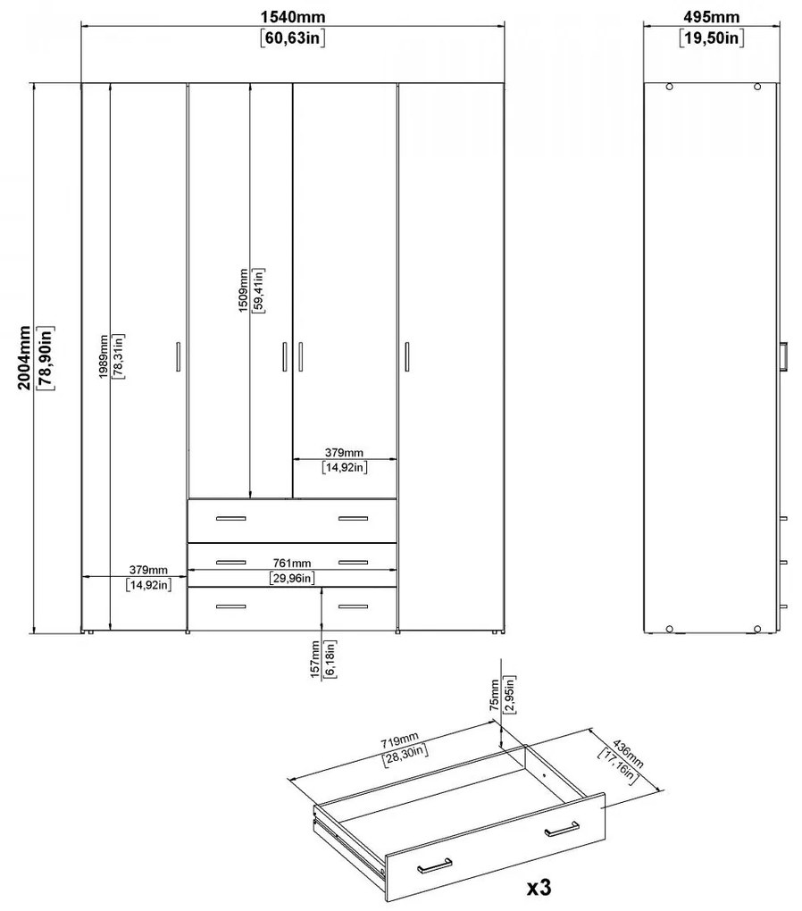 Tvilum Skříň Sid 4d3s bílá