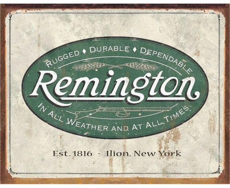 Plechová cedule Remington - Weathered Logo 40 cm x 32 cm