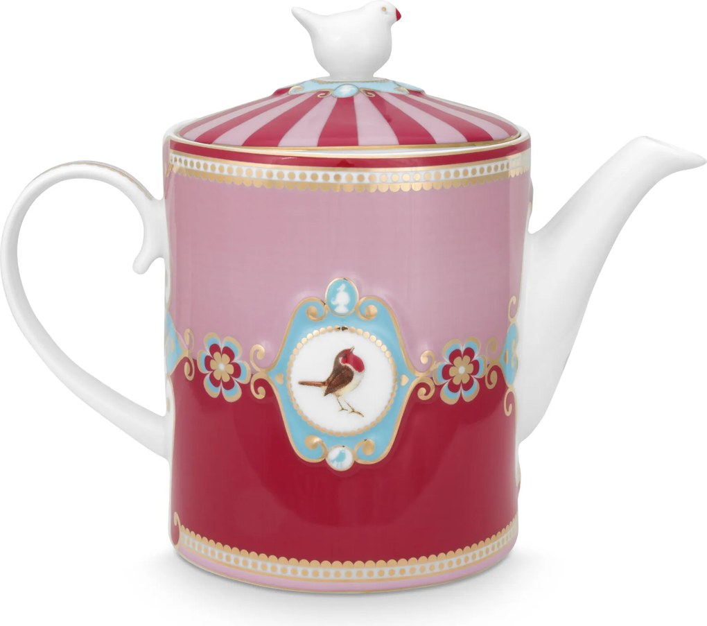 Pip Studio Love Birds čajová konvice 1,3l, červeno-růžová (čajová konvice 1,3litru)