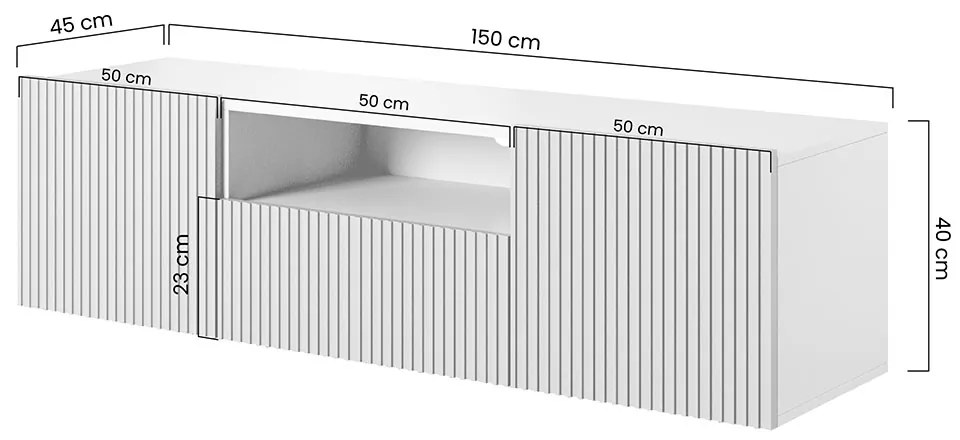 Závěsný TV stolek Nicole 150 cm s výklenkem - bílá / bílý mat