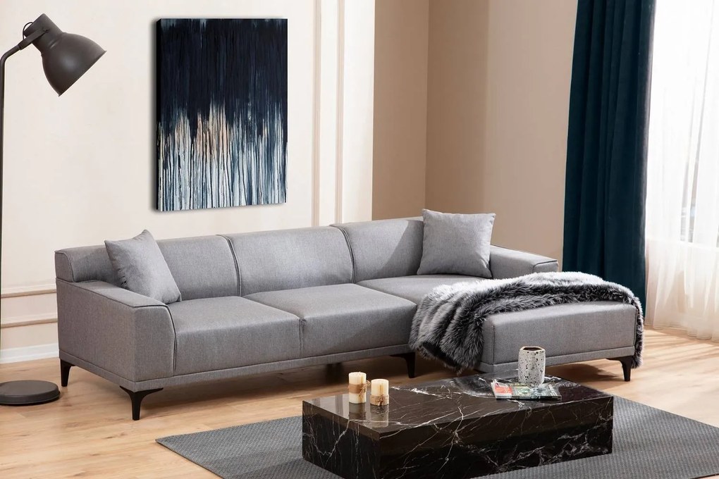 Designová rohová sedačka Dellyn 250 cm světle šedá - pravá