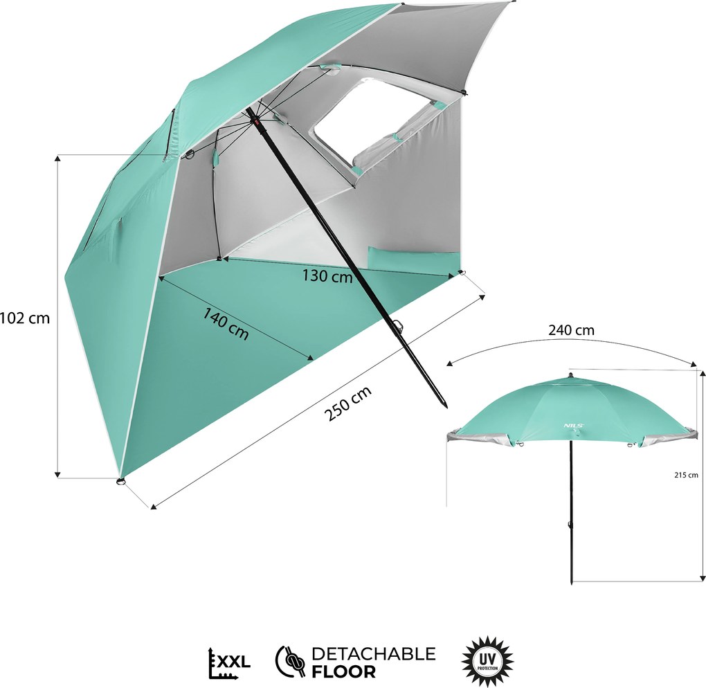 NC17114 ZELENÝ PLÁŽOVÝ SLUNEČNÍK / PARAVÁN 240 CM NILS CAMP