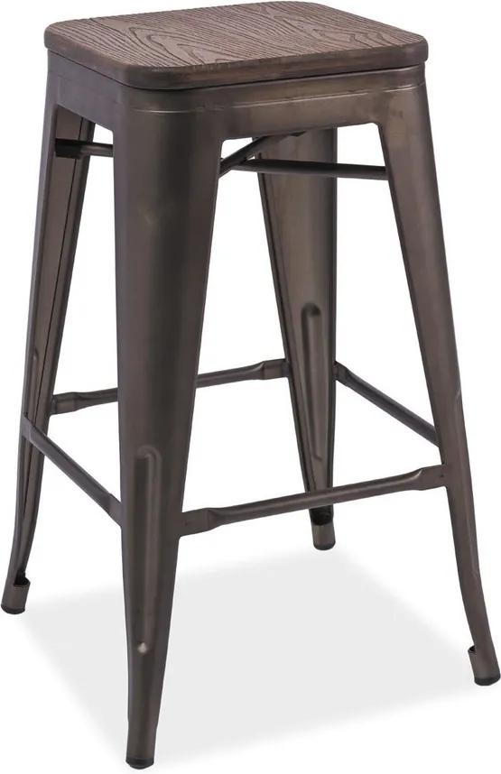 Barová kovová židle v barvě grafit se sedákem v dekoru ořech typ II KN740