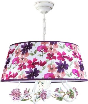 Light for home - Závěsný lustr na řetězu s kovovými květinami 7155 "FLORENCE", 5x40W, E14, bílá, zelená, růžová, zlatá, šeříková