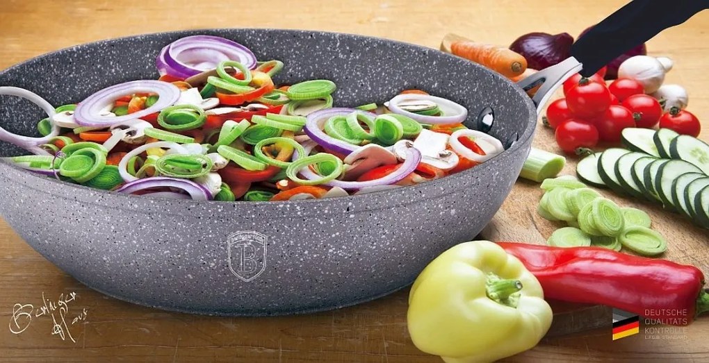 BERLINGERHAUS Wok s mramorovým povrchem 28 cm Gray Stone Touch Line BH-1159