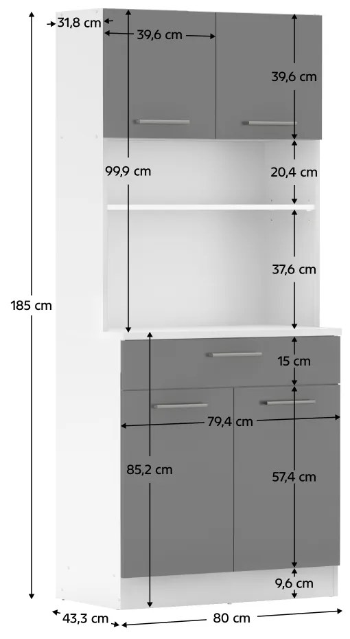 Kondela Čtyřdveřový kredenc, bílá/grafit, DOMIS NEW