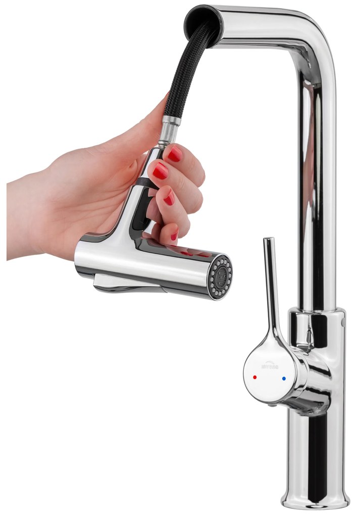 Invena Farsala, vysoká dřezová baterie s 2-funkční výsuvnou výlevkou h-369, chromová, INV-BZ-40-L01-S