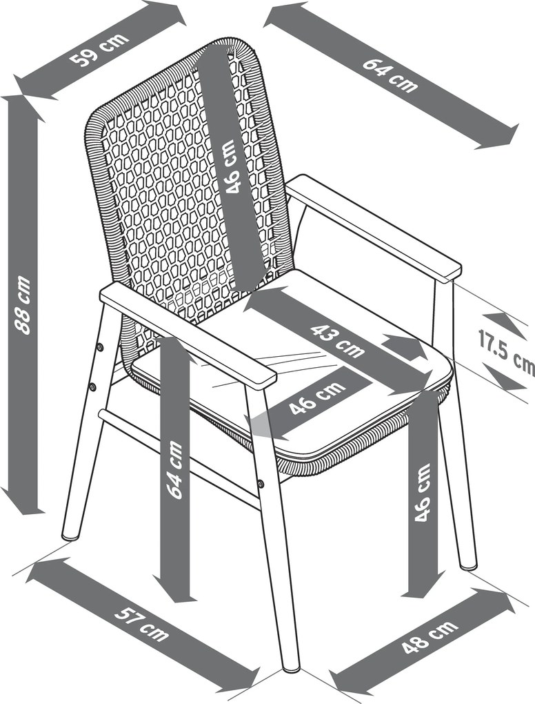 Tchibo - Jídelní židle s teakovými područkami a textilním výpletem - barva: černá