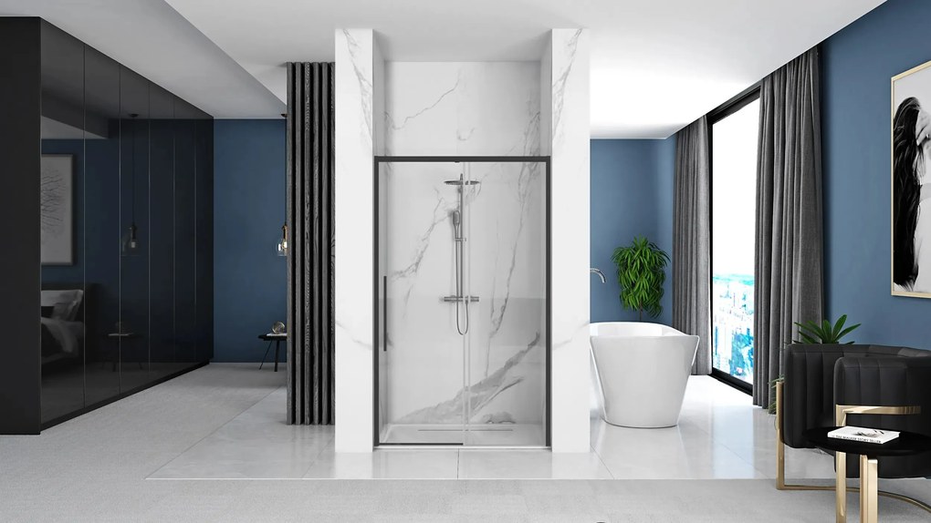 Jednokřídlé posuvné sprchové dveře REA SOLAR pro instalaci do niky 100 cm, černé