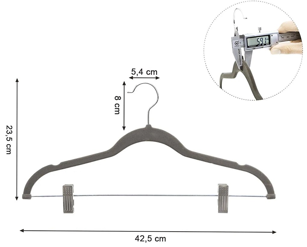 Ramínko na oděvy s klipsy 12 kusů - šedé