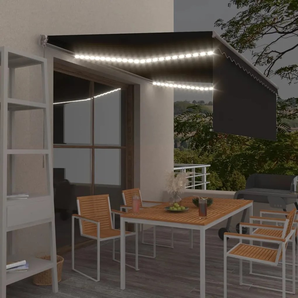 Ručně zatahovací markýza s roletou a LED 4 x 3 m antracitová 3069424