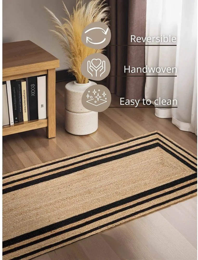 Černý/v přírodní barvě oboustranný/ručně tkaný jutový běhoun 80x250 cm Looma – Hanse Home
