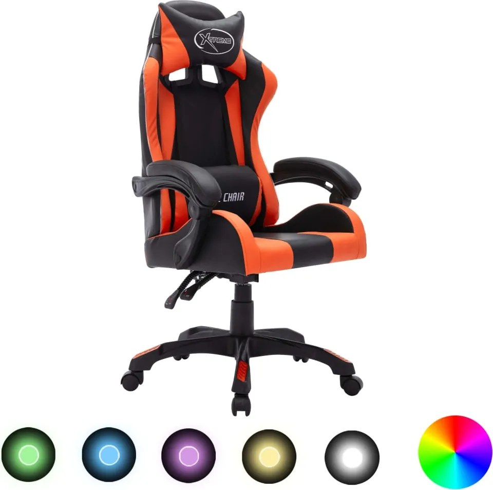 Herní židle s RGB LED podsvícením oranžovočerná umělá kůže 288002