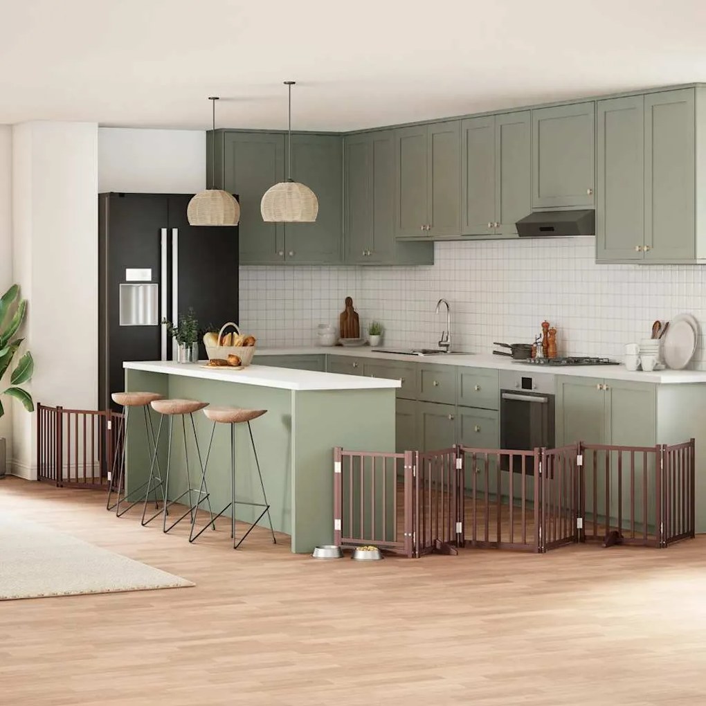 Zábrana pro psy s dvířky skládací 9 panelů hnědá 450 cm topol 3155715