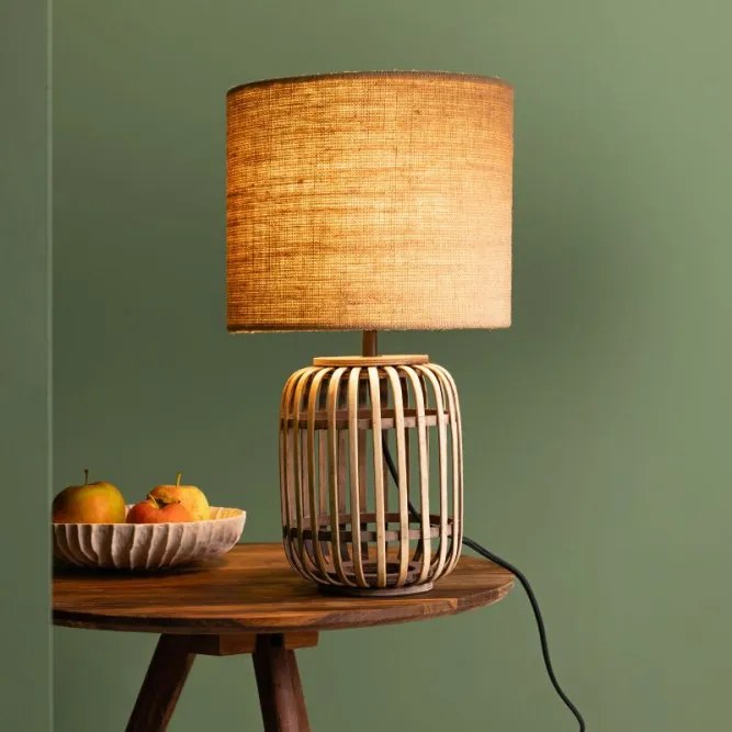 Brilliant 93148/09 Stolní lampa WOODROW textilní stínidlo + bambus