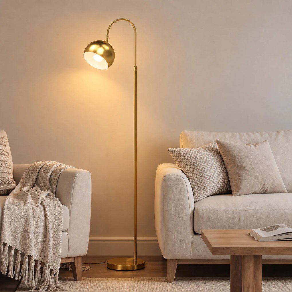 HOMCOM Stojací lampa E27, nastavitelná 145–165 cm, zlatá