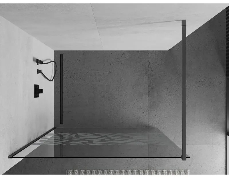 Mexen Kioto, sprchová zástěna Walk-In 110 x 200 cm, 8mm čiré sklo bílý vzor, grafitový profil, 800-110-101-95-85