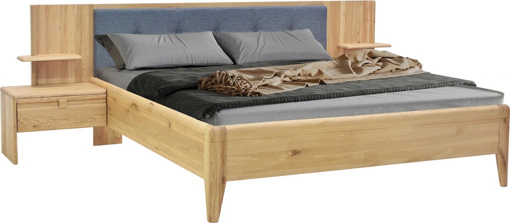 XXXLutz POSTEL S NOČNÍMI STOLKY, 180/200 cm, antracitová, divoký dub Linea Natura - Postele s nočními stolky - 002748013101