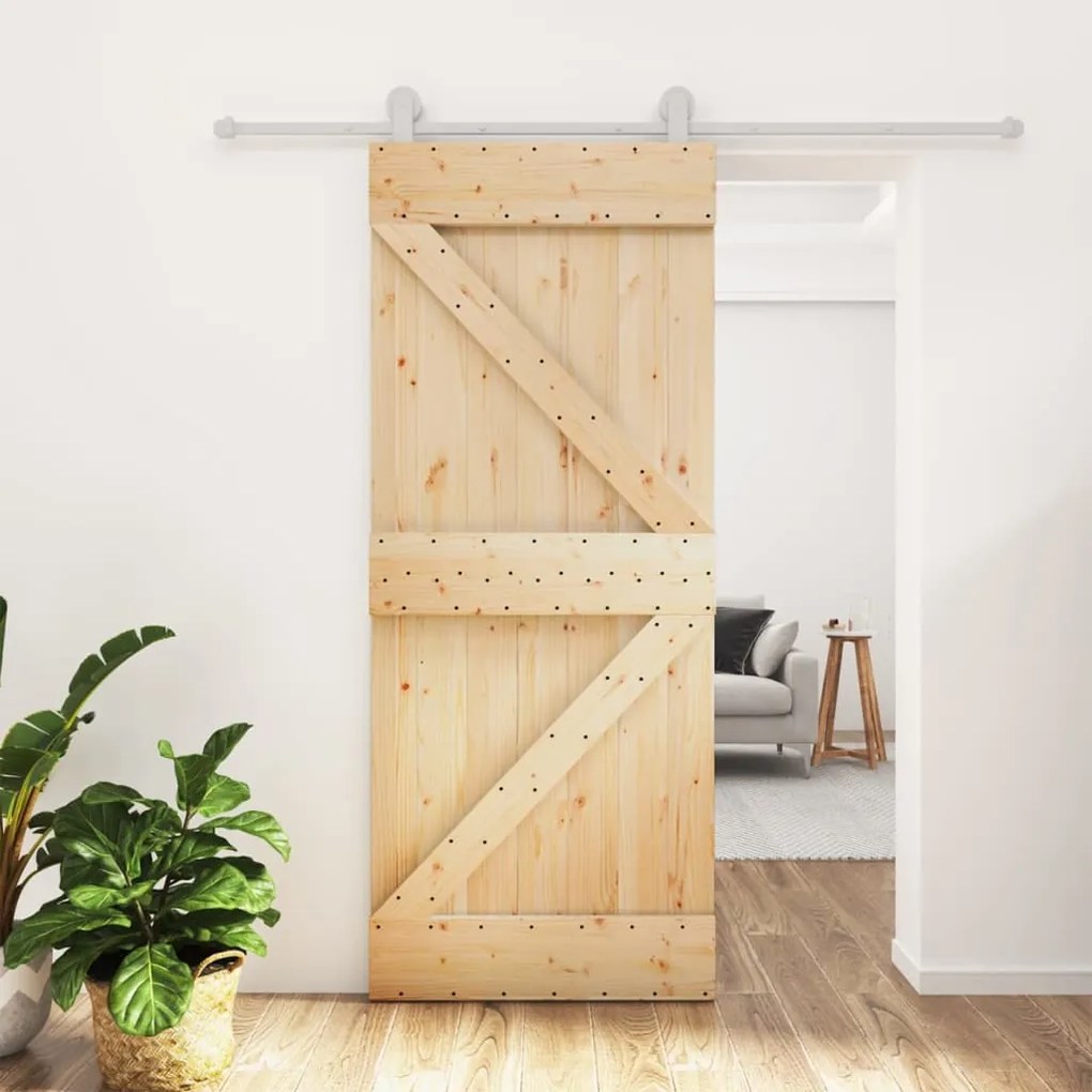 Posuvné Dveře S Kováním 80 X 210 Cm Masivní Borové Dřevo