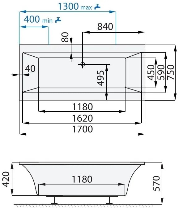 Santech VARIA 170 x 75 cm SAVAR170 vana akrylátová