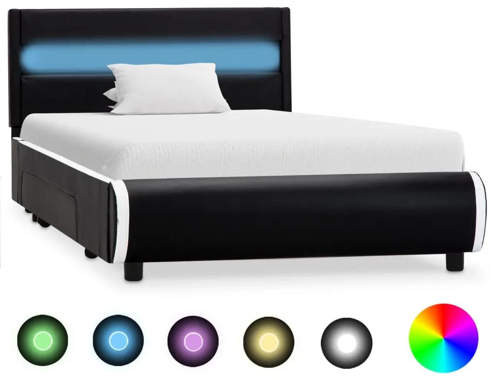 284973 vidaXL Rám postele s LED světlem černý umělá kůže 100 x 200 cm