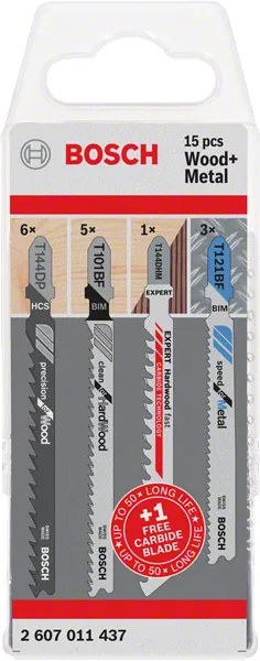 Sada (15 ks) pilových plátků T pro přímočarou pilu Bosch pro kov a dřevo