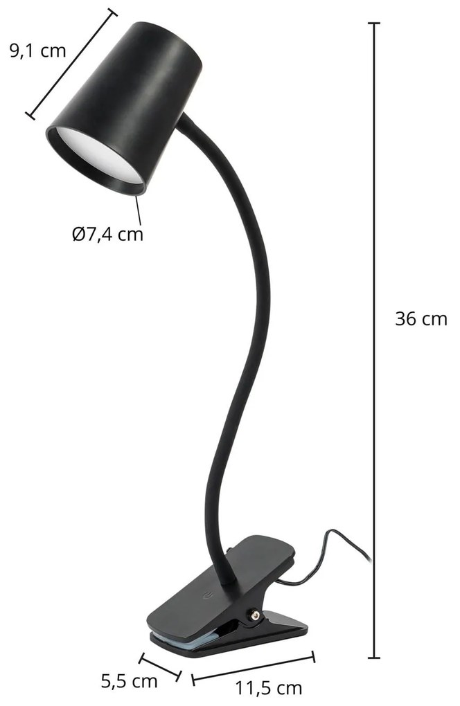 Stolní lampa LED Lindby Ailina, objímková základna, černá