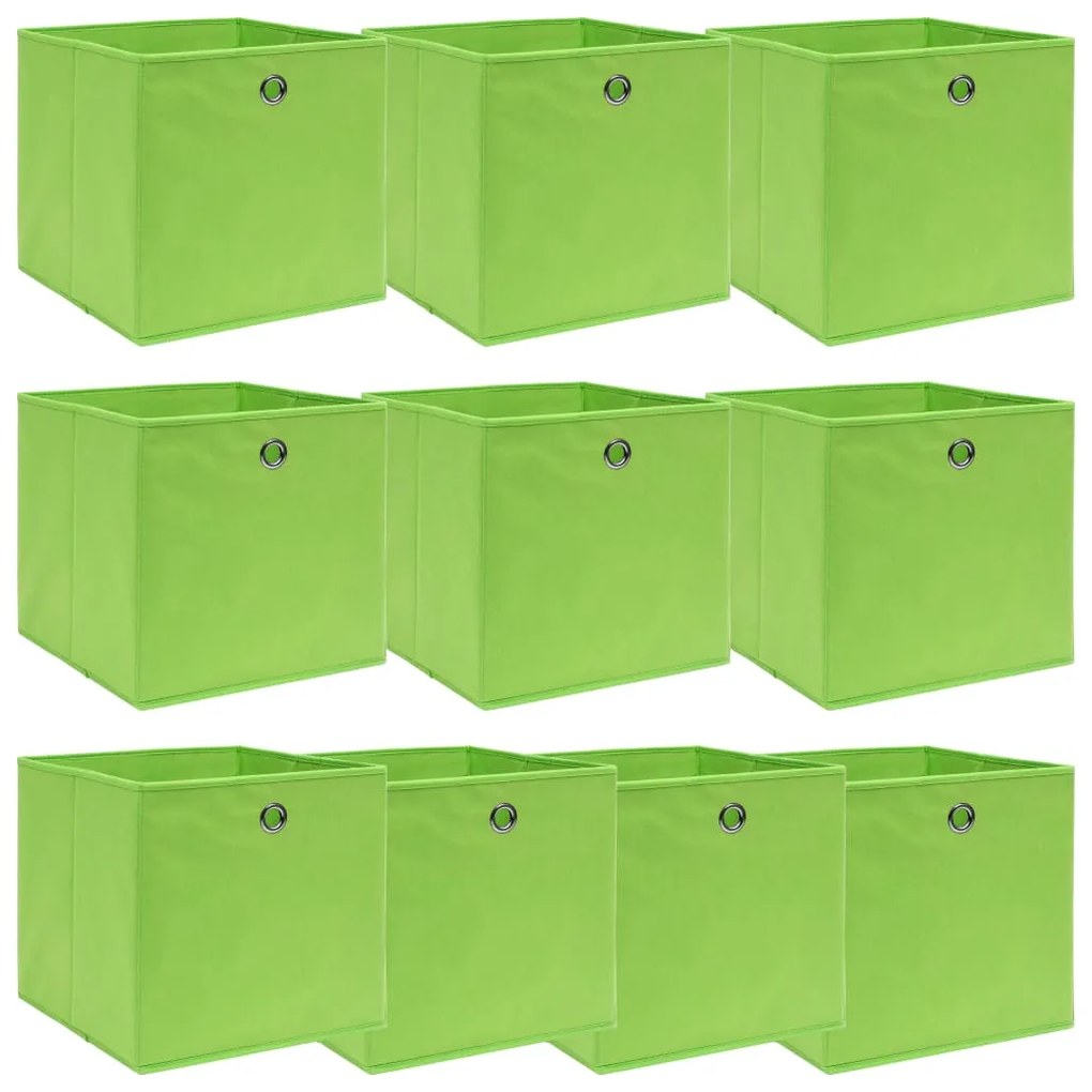 Úložné boxy 10 ks zelené 32 x 32 x 32 cm textil 288371