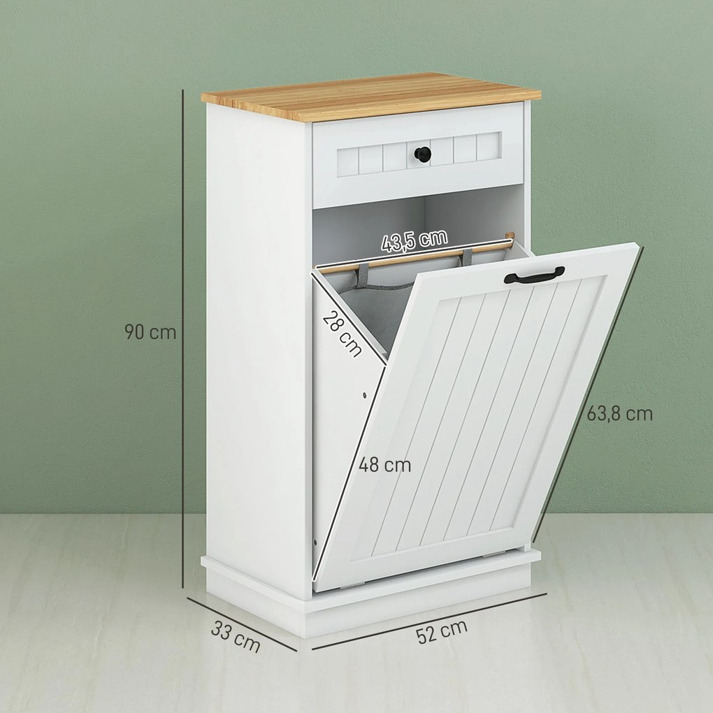 HOMCOM Koupelnová Úložná Skříňka S Vaničkou Na Prádlo A Zásuvkou, Design Proti převrácení, Moderní Koupelnový Nábytek 52x33x90 cm Bílá