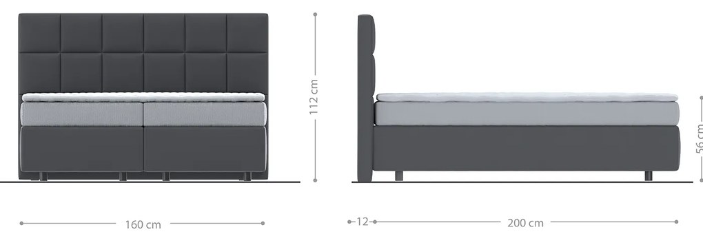 DELIFE Čalouněná postel Dream-Fine 160x200 cm mikrovlákno šedá s matrací a topperem