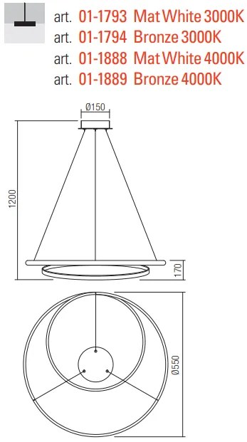 Redo Závěsné LED svítidlo Torsion ø 550 mm, 4000K Barva: Bílá