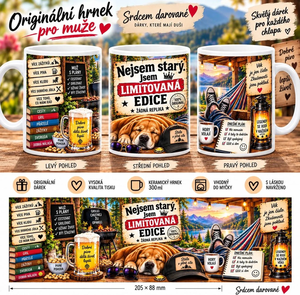 Vtipný hrnek pro muže Nejsem starý, jsem limitovaná edice – dárek k narozeninám 300 ml