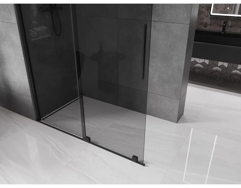 Mexen Velar, sprchová zástěna s posuvnými dveřmi Walk-in 130 x 200 cm, 8mm šedé sklo, černá matná, 871-130-000-43-70