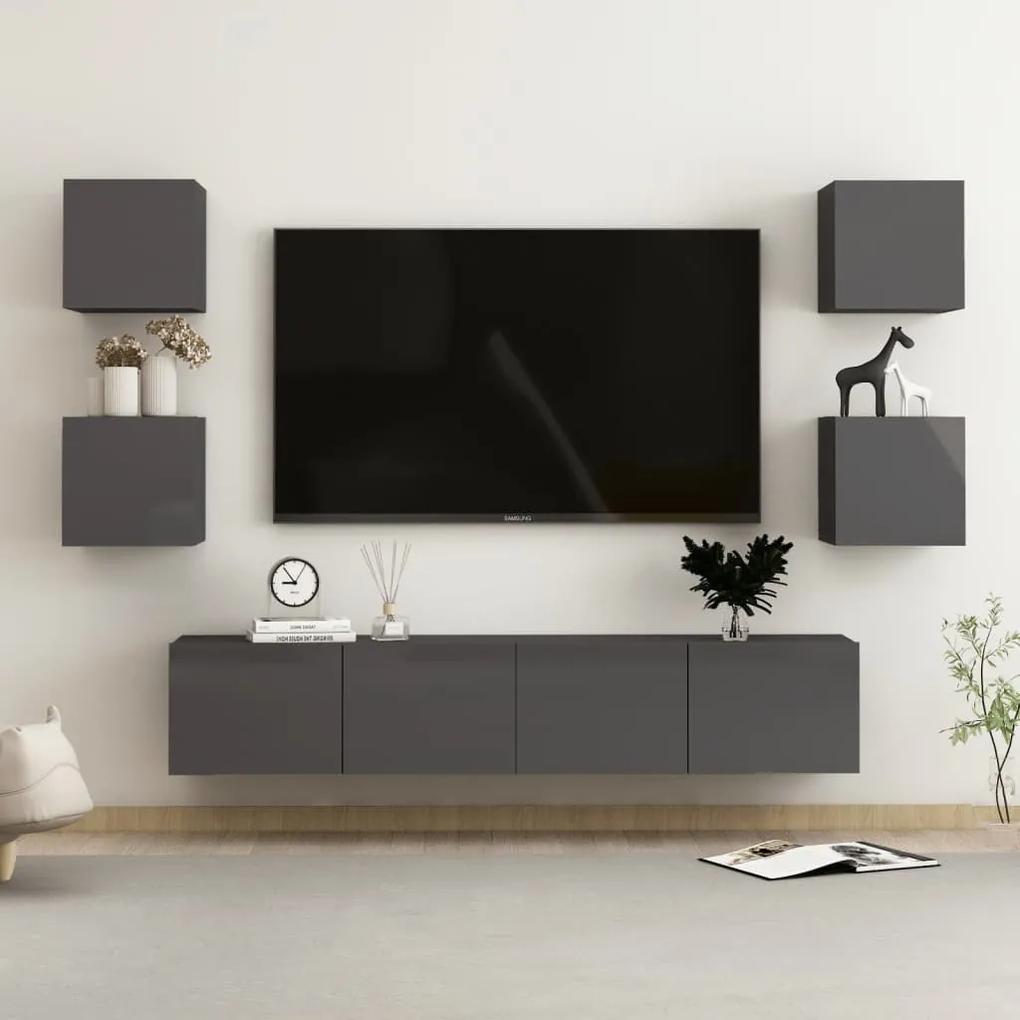 3079502 vidaXL 6dílný set TV skříněk šedý s vysokým leskem dřevotříska