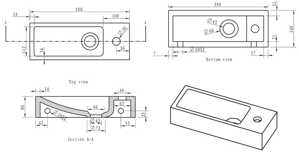 Černé kamenné umývátko 38x14 cm Blok – Sapho