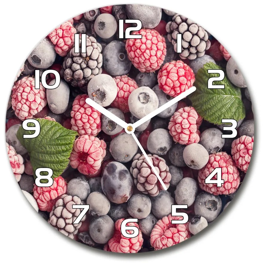 Wallmuralia Skleněné hodiny na stěnu Mražené lesní ovoce fi 30 cm