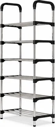 botník, 6 pater, kov/plast, 116x58x25 cm, chrom/černá, Dekorino BB20260056