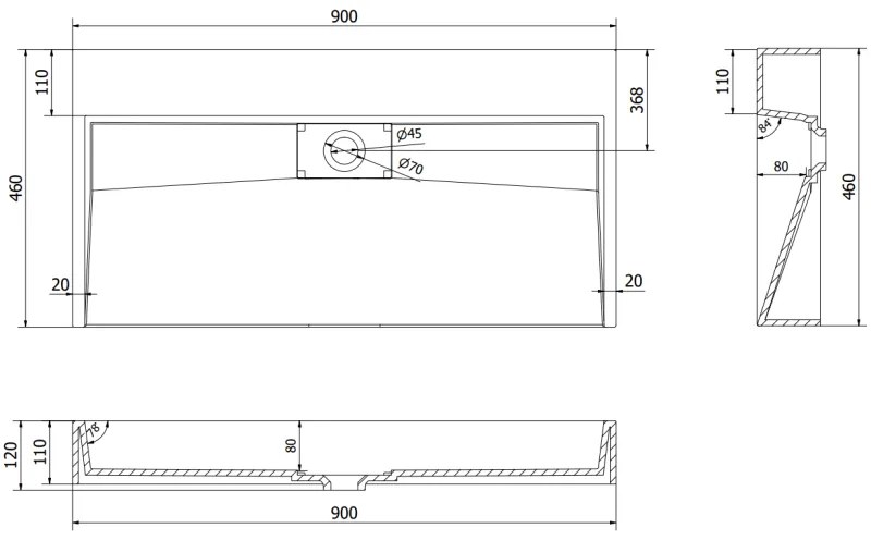 Mexen Ava, umyvadlo na desku z konglomerátu B/O 90 x 46 cm, černá matná, 23019070