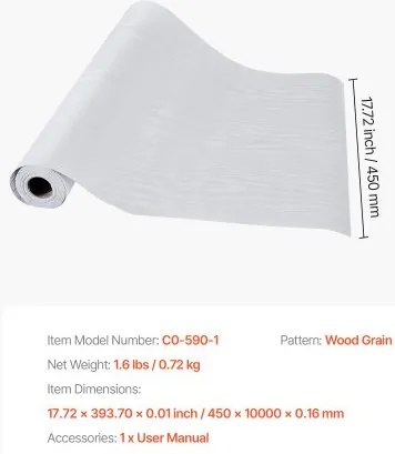 Samolepicí tapeta, 45 cm × 10 m VEVOR – Bílá