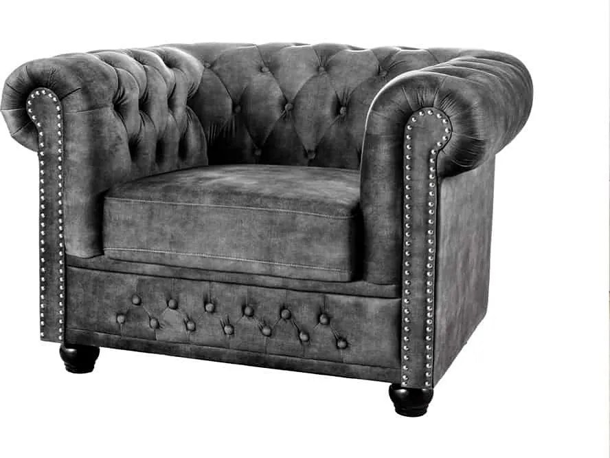 Designové křeslo Chesterfield antik šedé