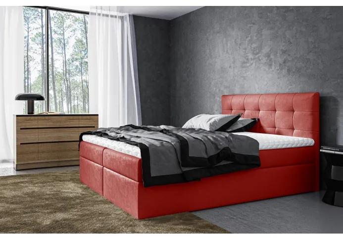 VÝPRODEJ - Moderní čalouněná postel Riki s úložným prostorem červená 200 x 200 + topper zdarma