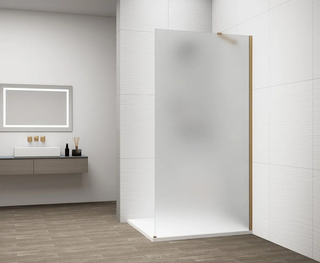 Polysan Esca Gold Matt jednodílná sprchová zástěna 110 x 210 cm k instalaci ke stěně zlatá sklo matné ES1111-04