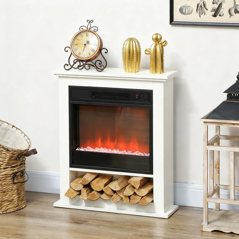 HOMCOM Elektrický krb, realistické plameny se 9 barvami, nastavitelná jasnost, 1800W, dálkové ovládání, časovač, bílá