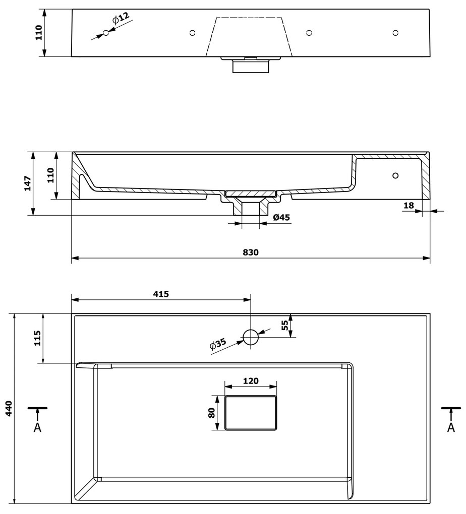 Sapho, GODIVA umyvadlo 83x44cm, litý mramor, bílá, GU083L