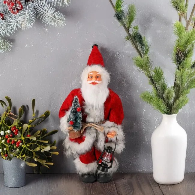 Vánoční dekorace Santa Claus se sáňkami a lyžemi 30 cm
