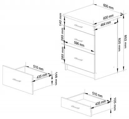 Kuchyňská skříňka OLIVIA S60 3SZ - bílá/šedá lesk