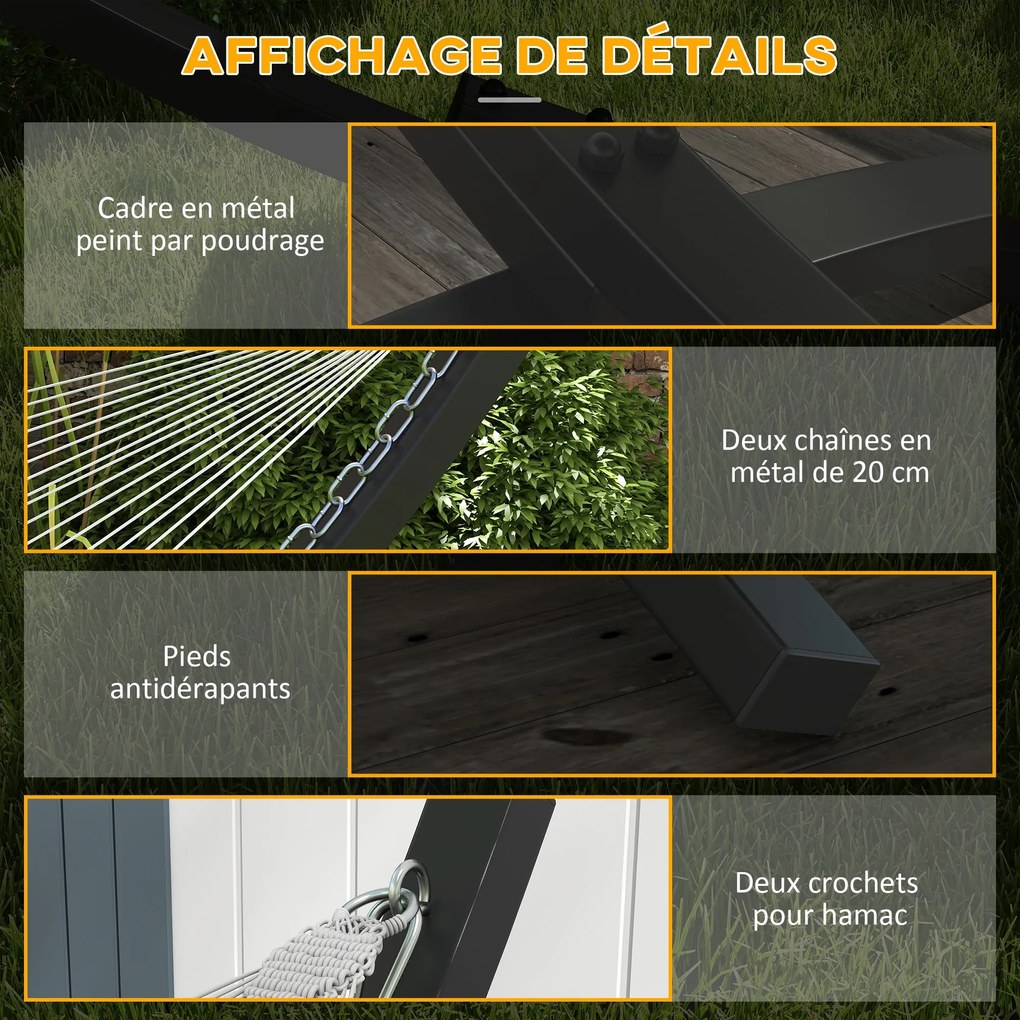Outsunny Kovový Stojan na Hammock, Pevná Podpora, 360 cm Délka pro Hammoky 270 až 330 cm, Šedý | Aosom
