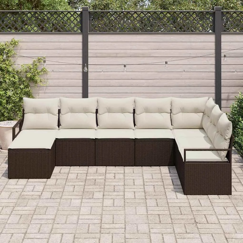 Set pohovek 8 ks Hnědá a krémová polyratan 3355167