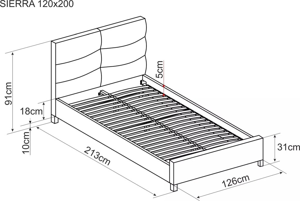 Jednolůžková čalouněná postel Sierra 120x200 Bluvel 03 světle šedá
